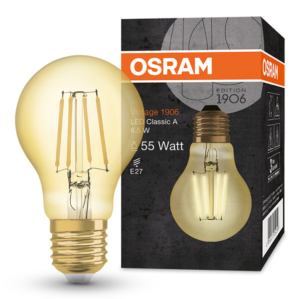 Osram LED lamp E27 | Peer A60 | Vintage 1906 | Filament | Goud | 2400K 6.5W (50W) Osram 123led.nl